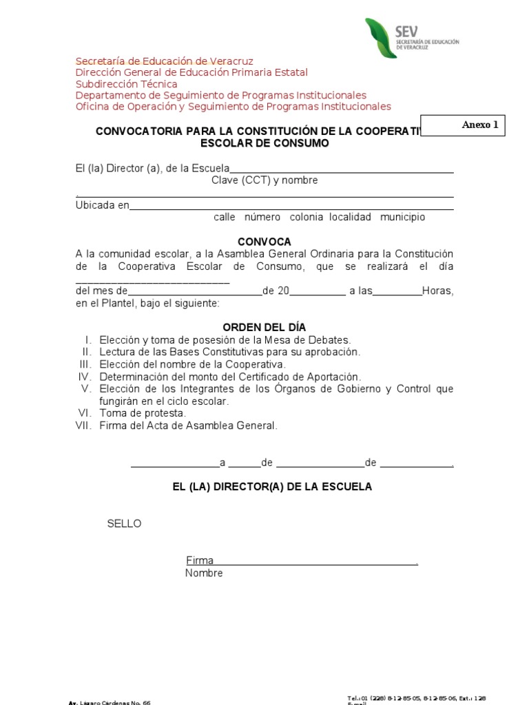 Acta y Conv. de Coop. Escolar | PDF | Cooperativa | Sociedad