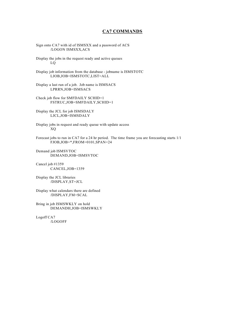 CA7 Command Cheat Sheet | PDF