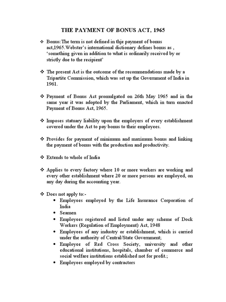 Overview of the Payment of Bonus Act, 1965 | PDF | Wage | Employment