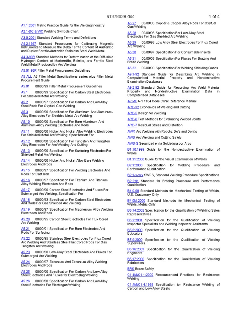 AWS Standards Complete List | Welding | Steel | Prueba gratuita de 30 ...