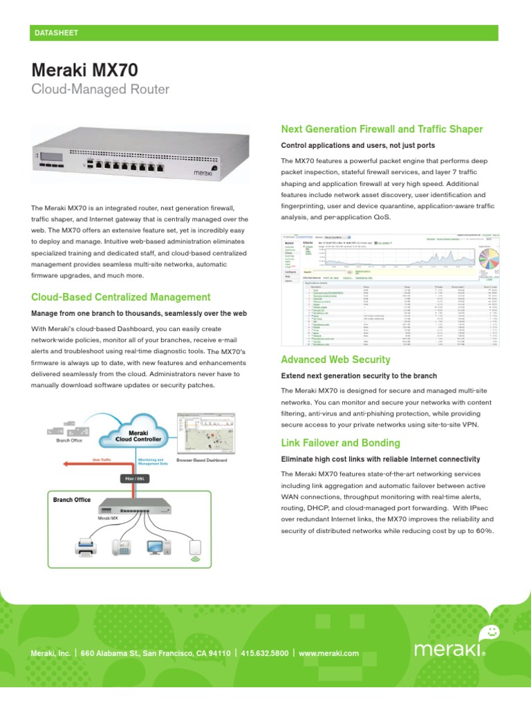 Cloud-Managed Router Datasheet: Introducing the Meraki MX70 - An Integrated Router, Next ...