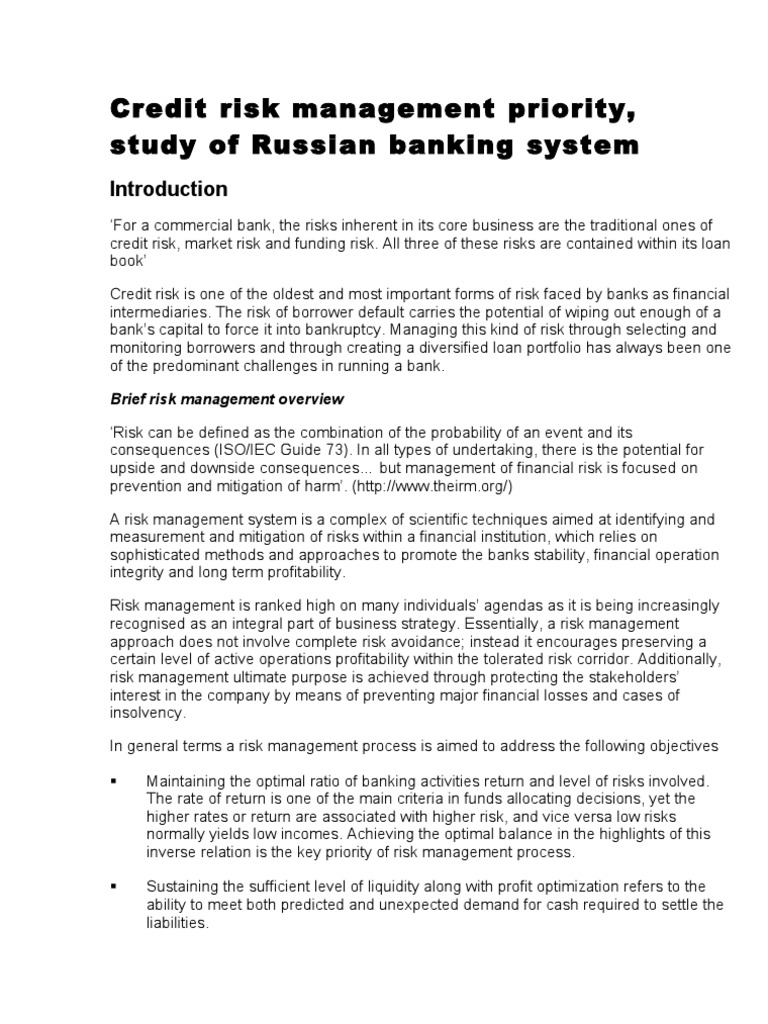 Dissertation - Credit Risk Management Priority, Case Study of Russian ...