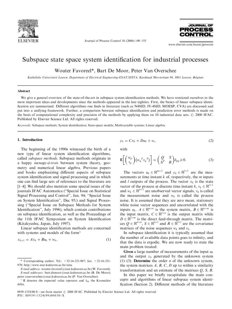 Subspace State Space System Identification For Industrial Processes | PDF | Matrix (Mathematics ...