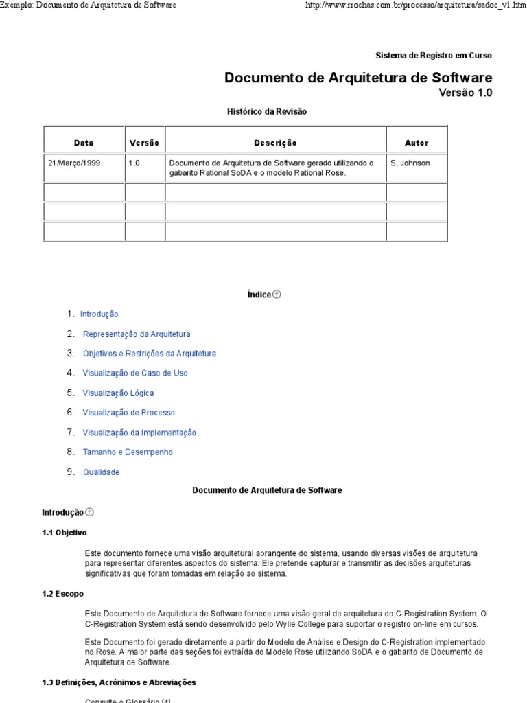 Exemplo Documento de Arquitetura de Software | Caso de Uso | Classe ...