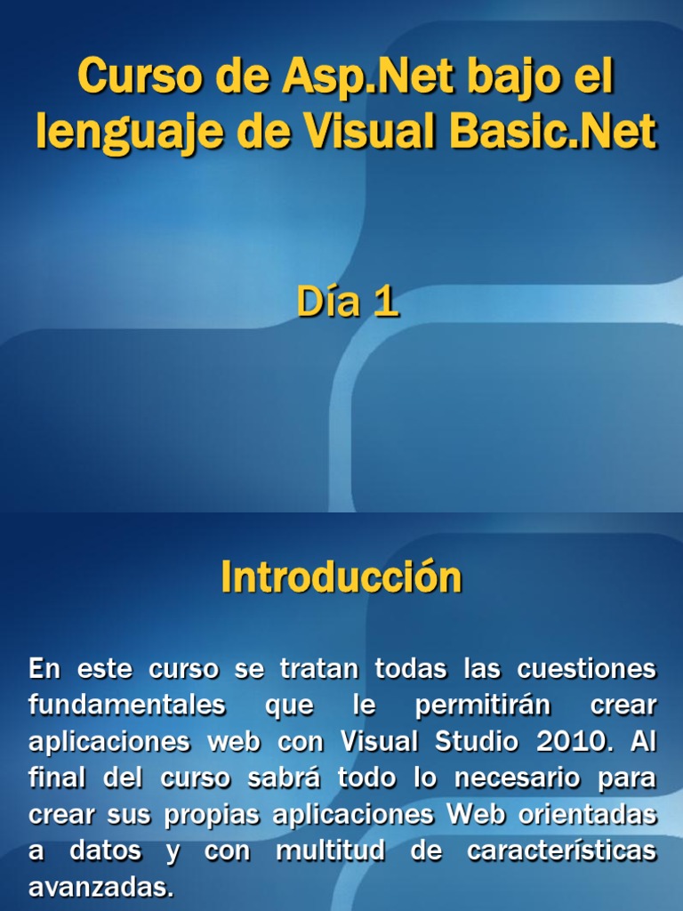 Curso de ASP - Net Bajo Lenguaje de Programacion VBNet - Dia 1 | PDF | .NET Framework | Consulta ...