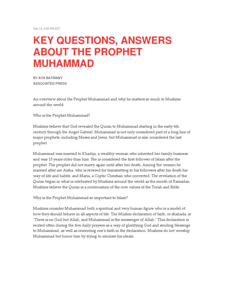 Key Questions, Answers About The Prophet Muhammad: by Aya Batrawy | PDF ...