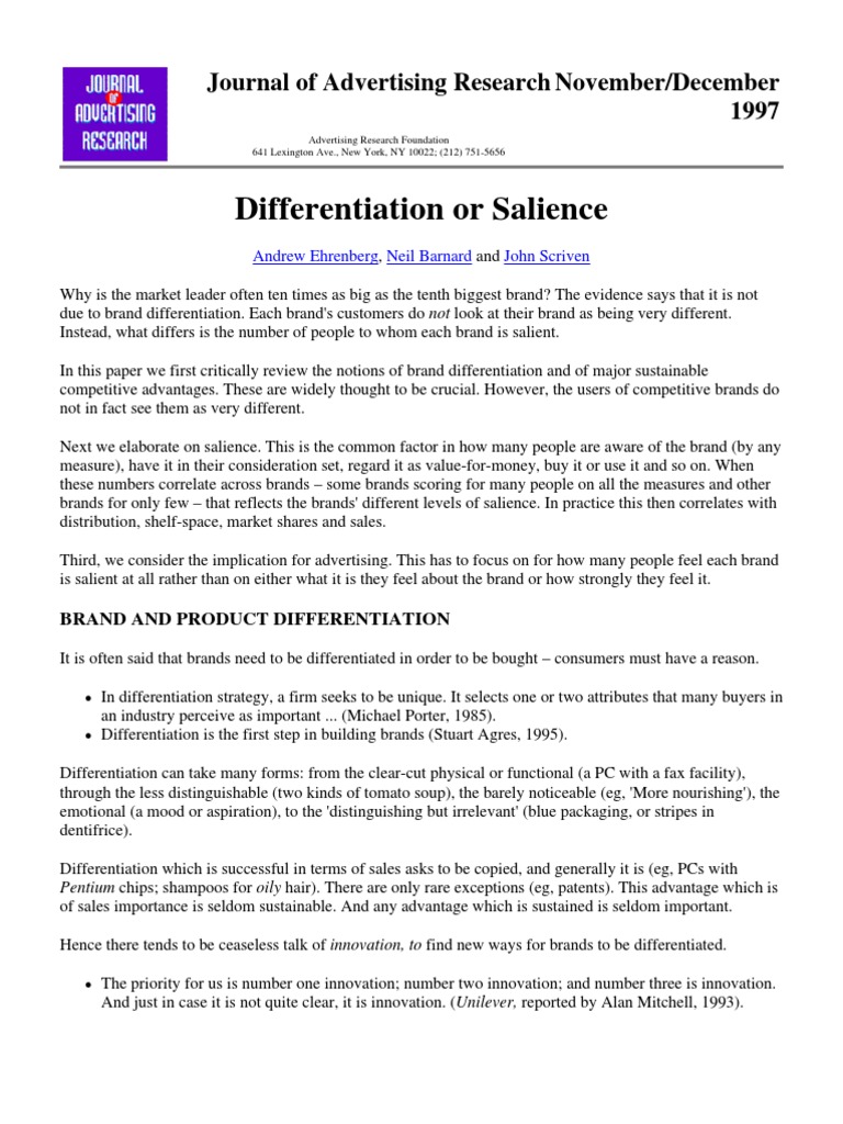 004 - Differentiation or Salience | PDF | Brand | Advertising