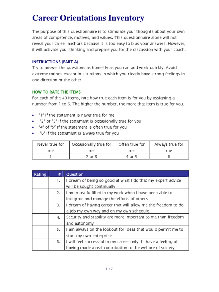 Career Orientations Inventory Guide | PDF | Competence (Human Resources ...