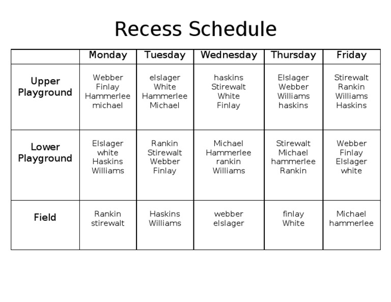 Recess Schedule 1 | PDF