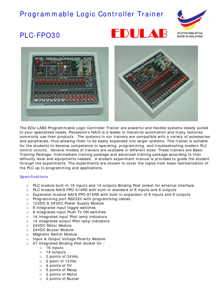 Programmable Logic Controller Trainer PLC-FPO30 | PDF | Programmable Logic Controller | Switch