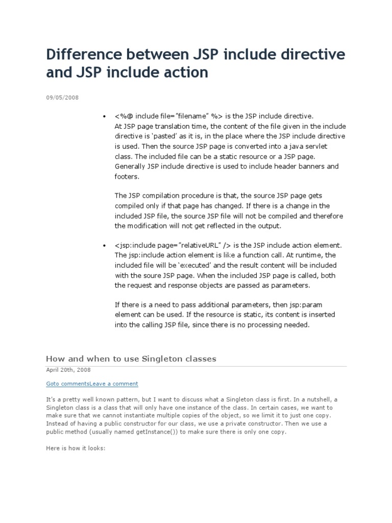 Difference Between JSP Include Directive and JSP Include Action | PDF | Java Server Pages ...