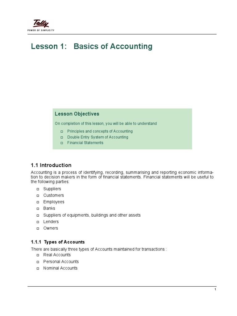 Tally ERP 9.0 Material Basics of Accounting 01 | PDF | Debits And ...