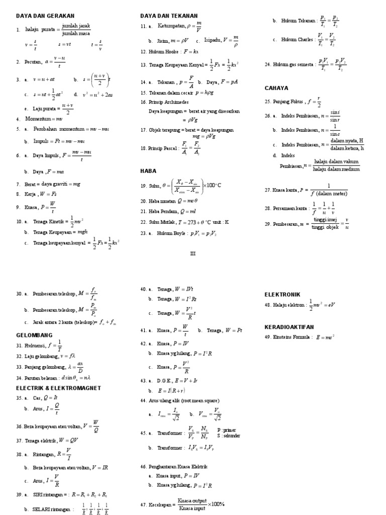 Rumus Fizik (BM) | PDF