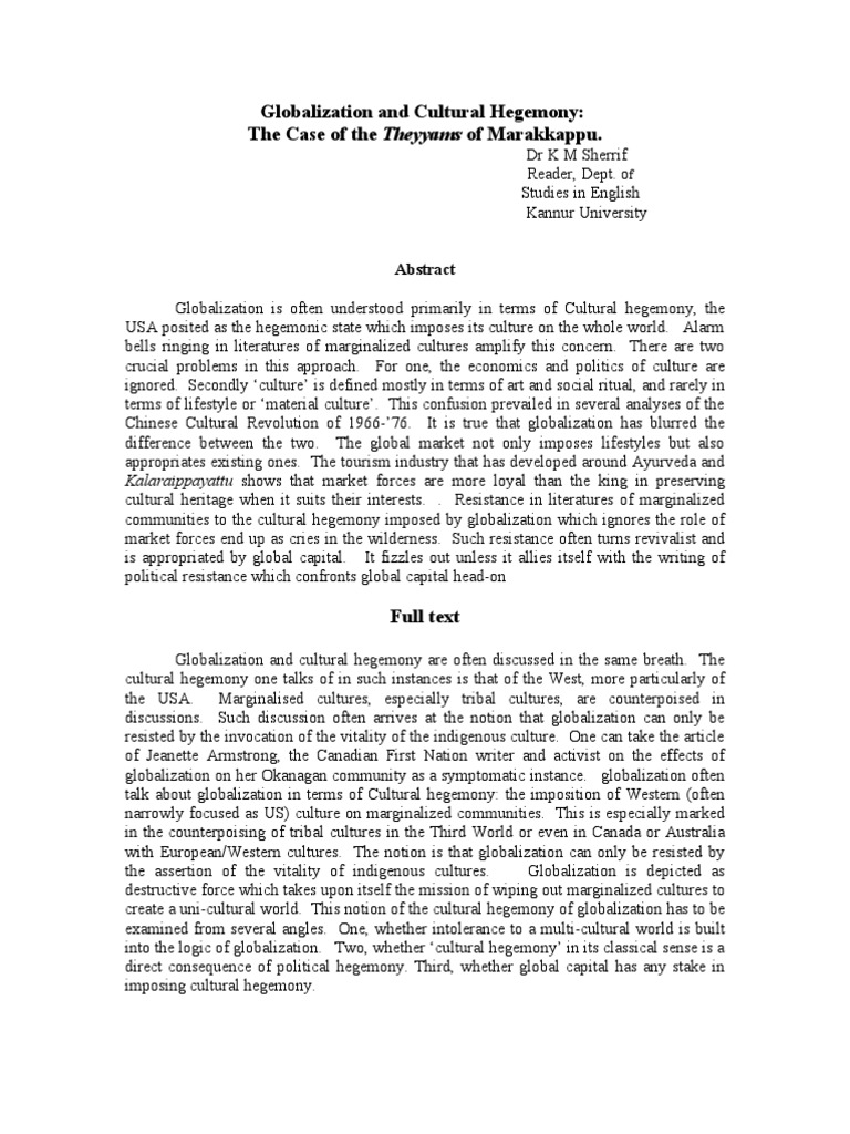 Globalization and Cultural Hegemony | PDF | Hegemony | Globalization