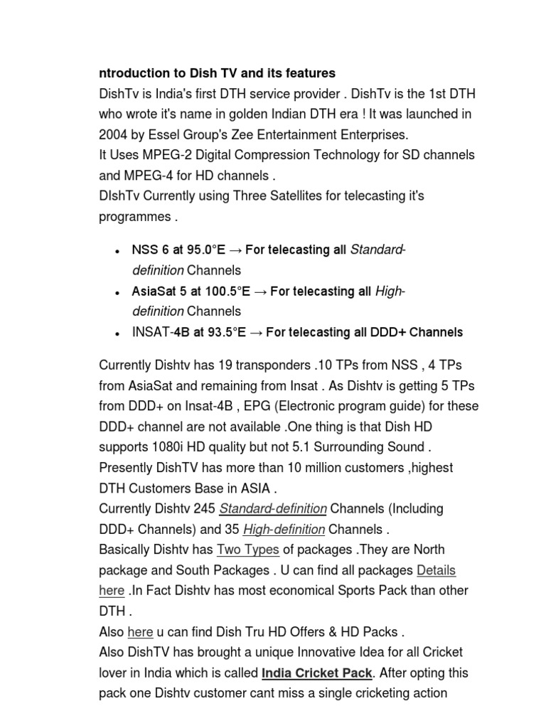 Ntroduction To Dish TV and Its Features: Definition Channels | PDF ...