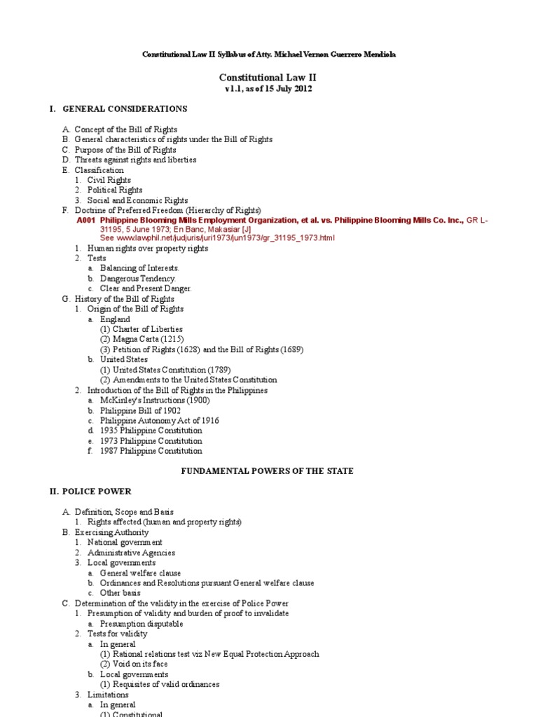 AUSL Consti II Outline by Atty. Berne Guerrero | PDF | Eminent Domain | Due Process Clause