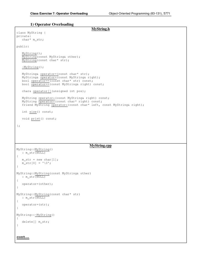 מונחה עצמים- תרגול 7 - Operator Overloading | PDF | C++ | Written ...