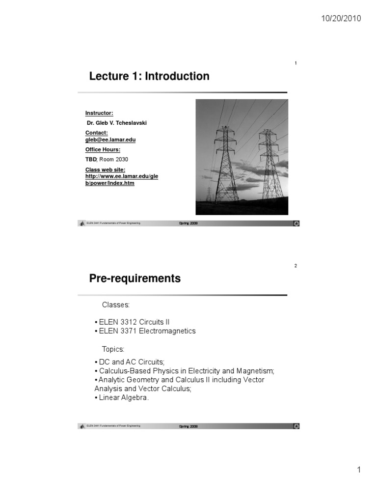 Lecture 01 - Introduction | PDF | Electric Power | Power Engineering