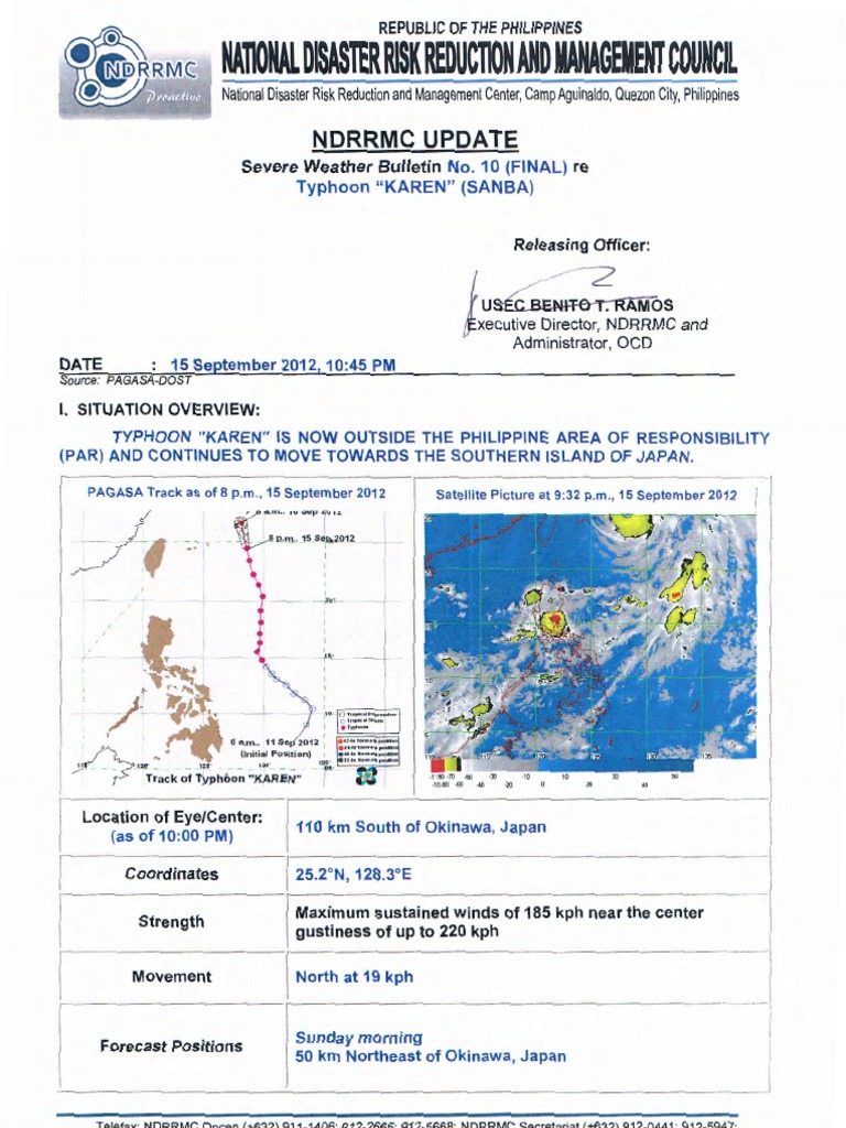 NDRRMC Update SWB No. 10 (Final) Re Typhoon Karen | Typhoon | Philippines