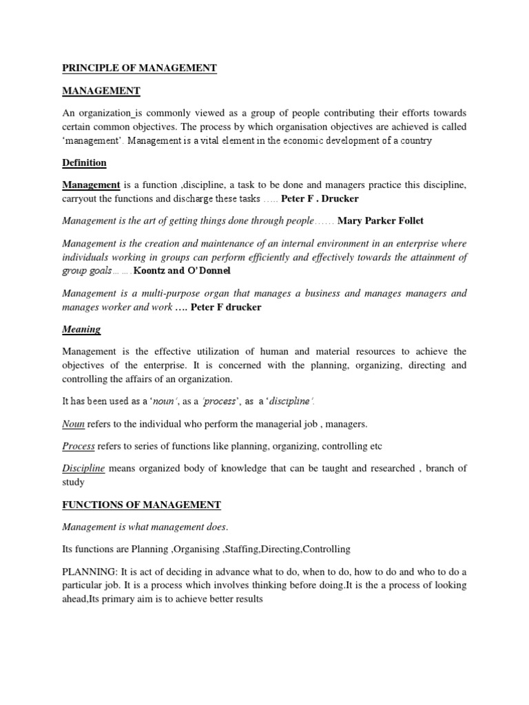 Principle of Management Meaning Definition and Functions | PDF ...
