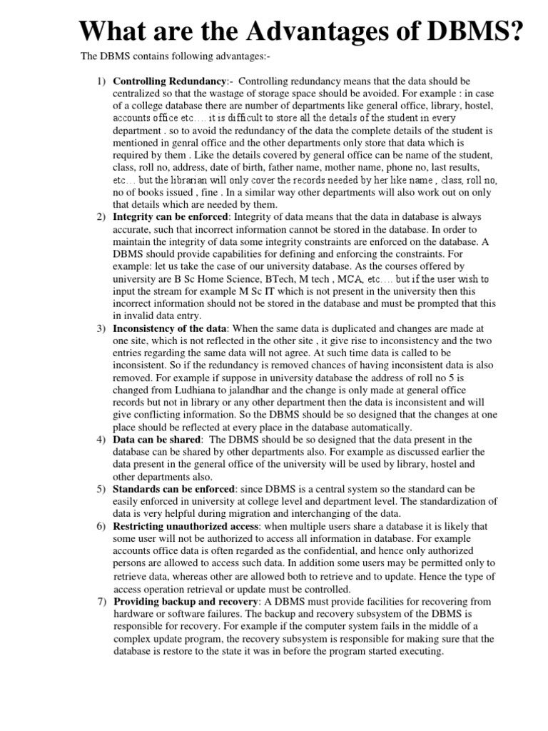 Advantages of DBMS | PDF | Databases | Computer Hardware