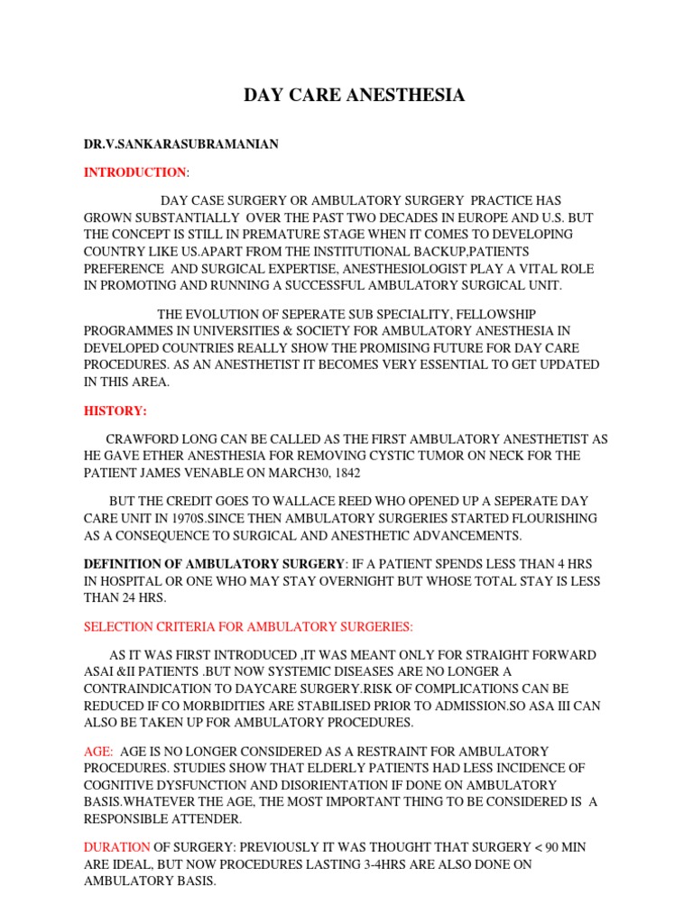 Day Care Anesthesia | PDF | Anesthesia | Surgery