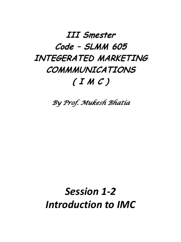 Imc Session 1 Pdf Advertising Marketing Communications
