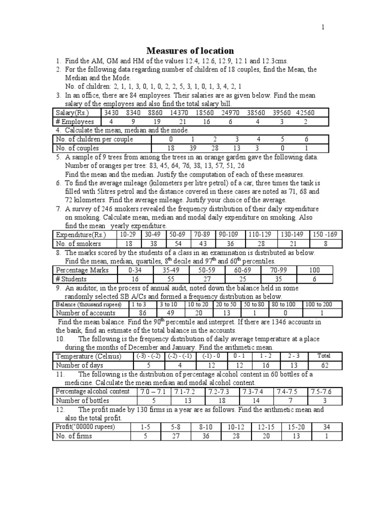 2.1central Tendency Questions Drive | PDF | Arithmetic Mean | Median