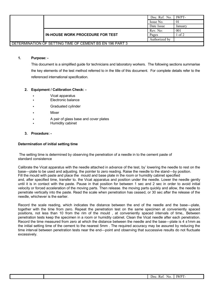 Iwpt 128 Setting Time Cement | PDF | Calibration | Nature