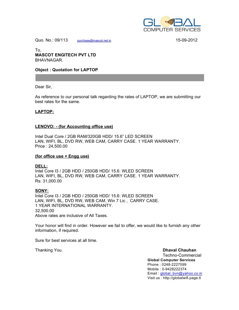 Laptop Quotation | PDF | Computers | Technology & Engineering