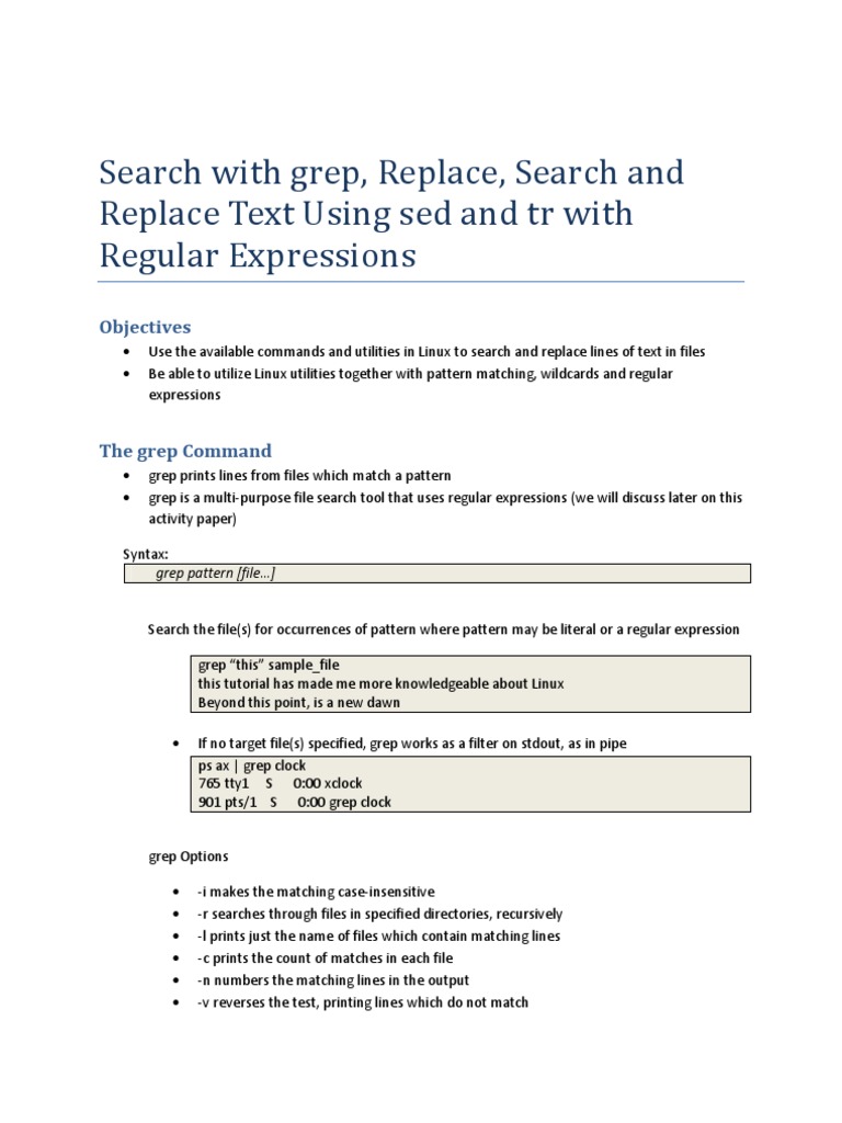 Using Grep, TR and Sed With Regular Expressions | PDF | Regular Expression | Computer Programming