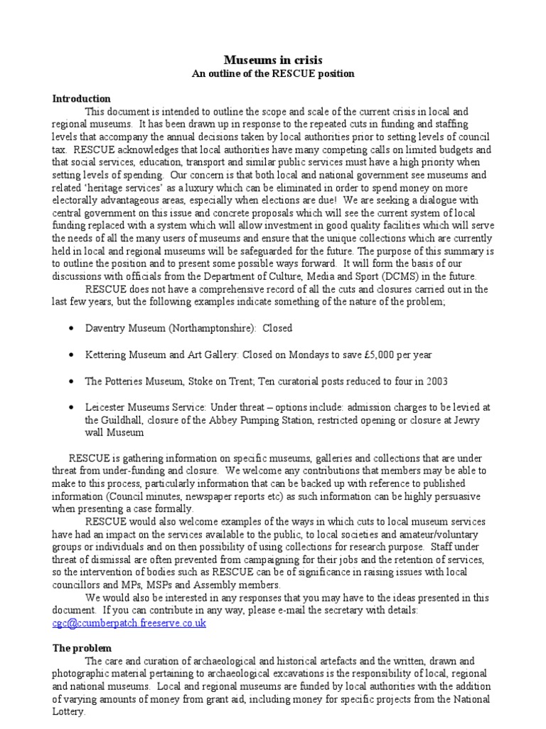 Museums in Crisis: Outline of The Rescue Position | PDF | Social Science