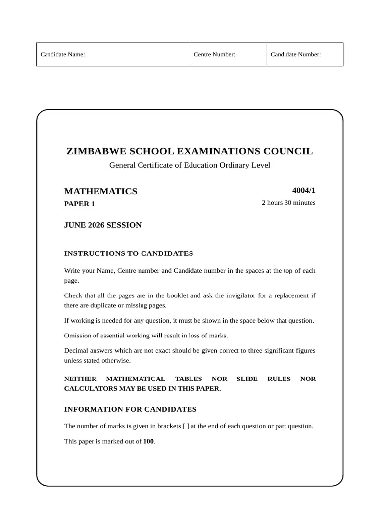 Zimsec O Level Maths Paper 1 June 2026 | PDF | Numbers | Greenhouse