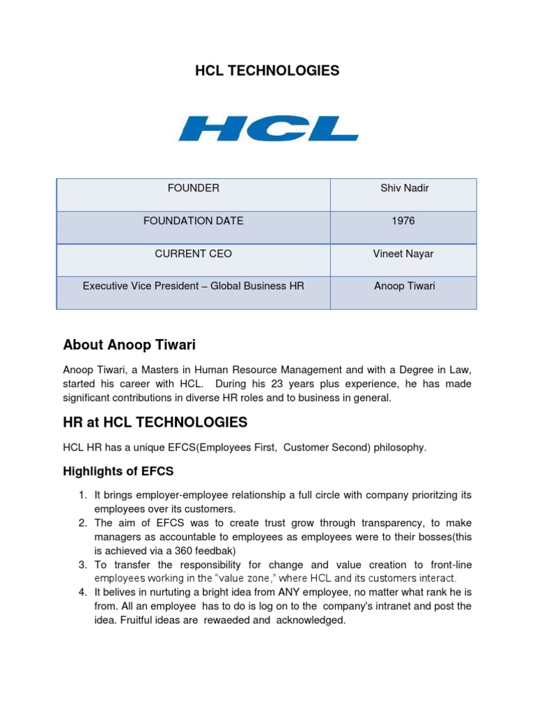 HCL Technologies HR Strategy & Leadership | PDF