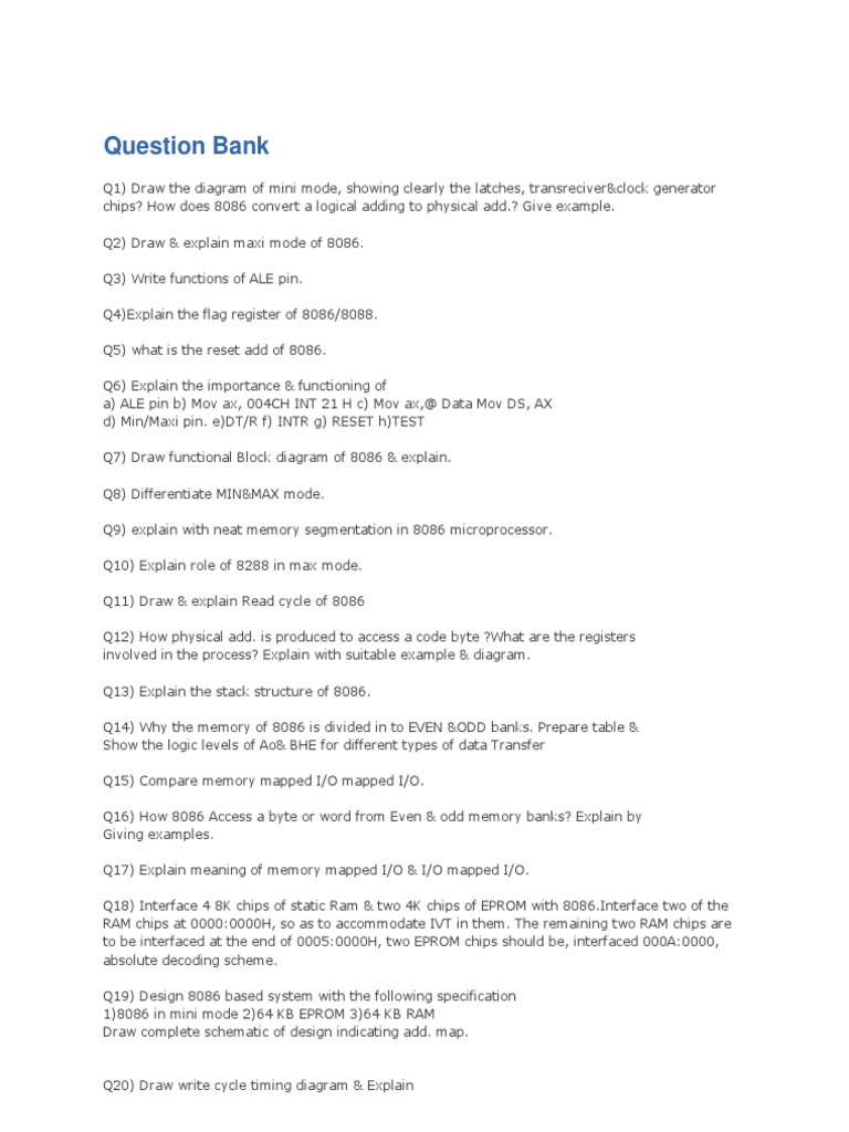 An Extensive Question Bank on 8086 Microprocessor and Assembly Language Programming Concepts ...