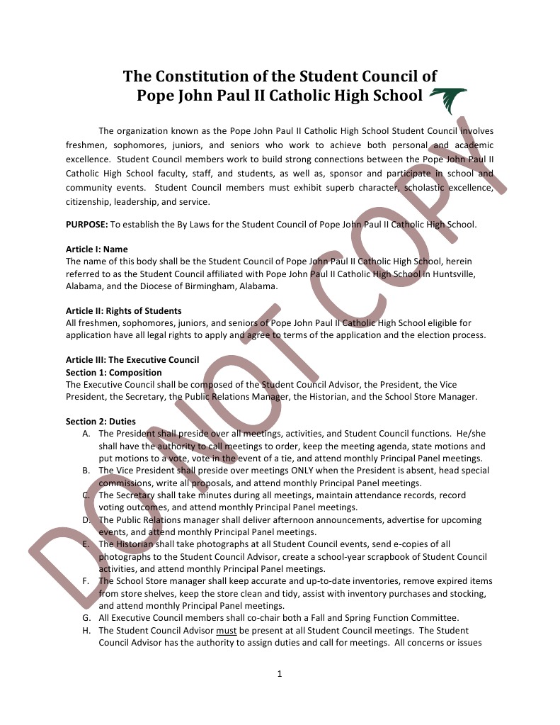 The Constitution of The Student Council of Pope John Paul II Catholic ...