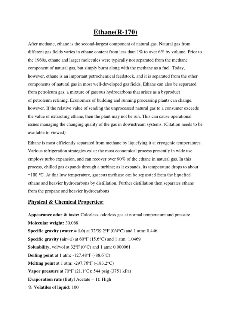 Ethane (R-170) : Physical & Chemical Properties | PDF | Natural Gas ...