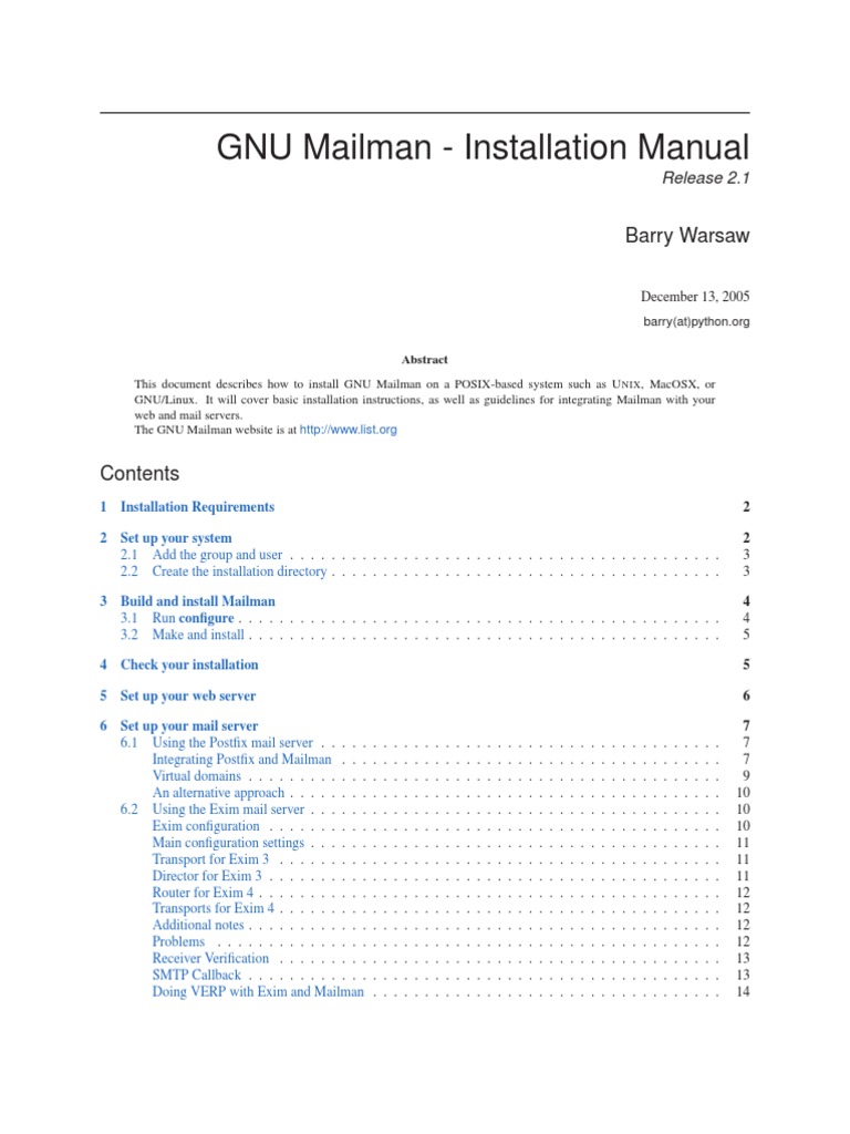 GNU Mailman - Installation Manual: Barry Warsaw | PDF | Areas Of ...