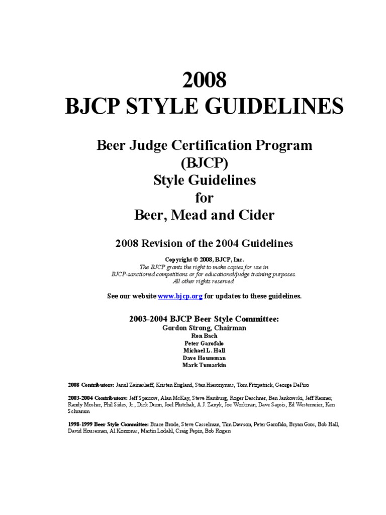 2008 BJCP Style Guidelines: Beer Judge Certification Program (BJCP ...