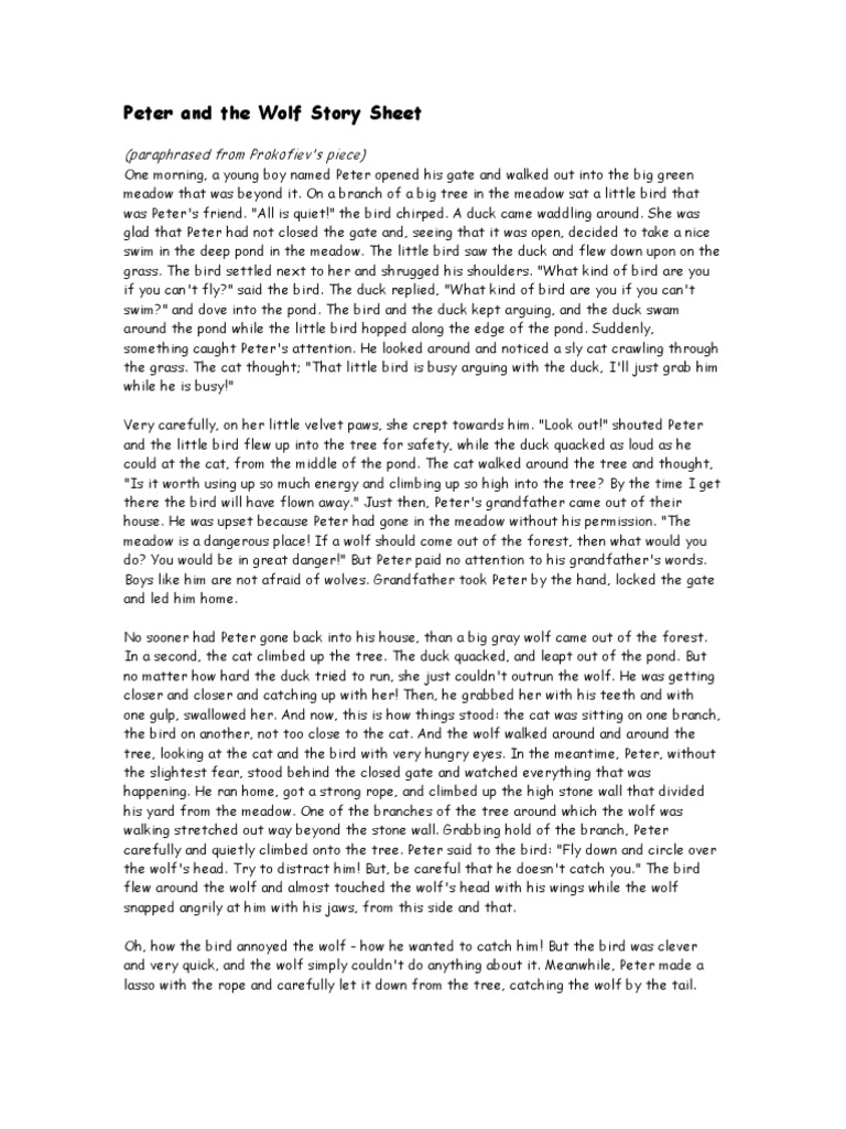 Peter and the Wolf Story Sheet[1] | Leisure
