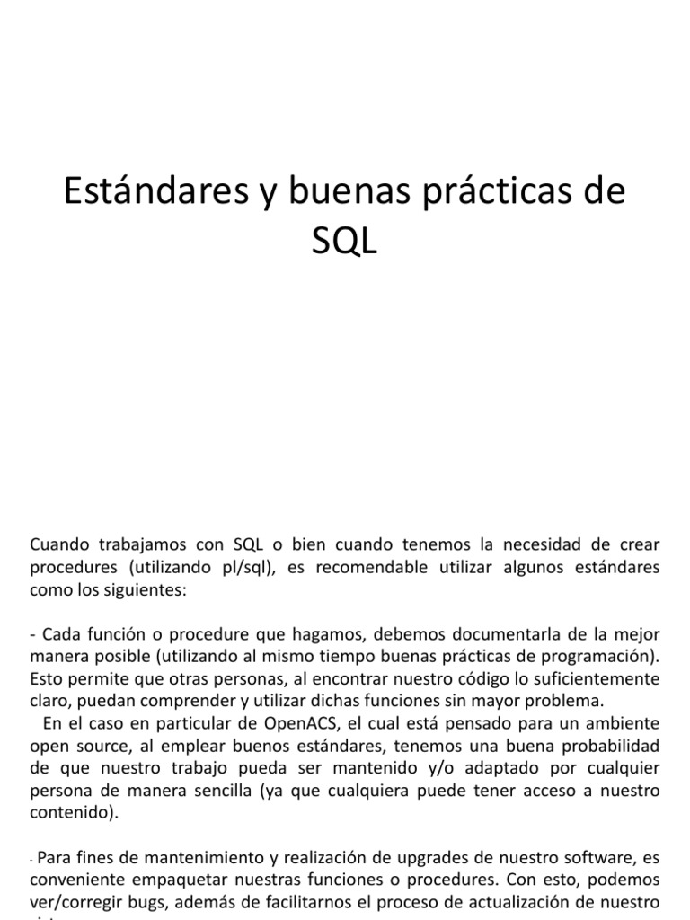 Buenas Prácticas de SQL | PDF | SQL | Gestión de tecnología de la información