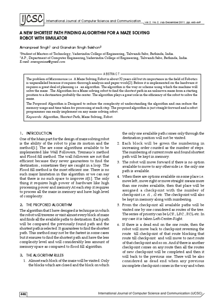 A New Shortest Path Finding Algorithm For A Maze Solving Robot With ...
