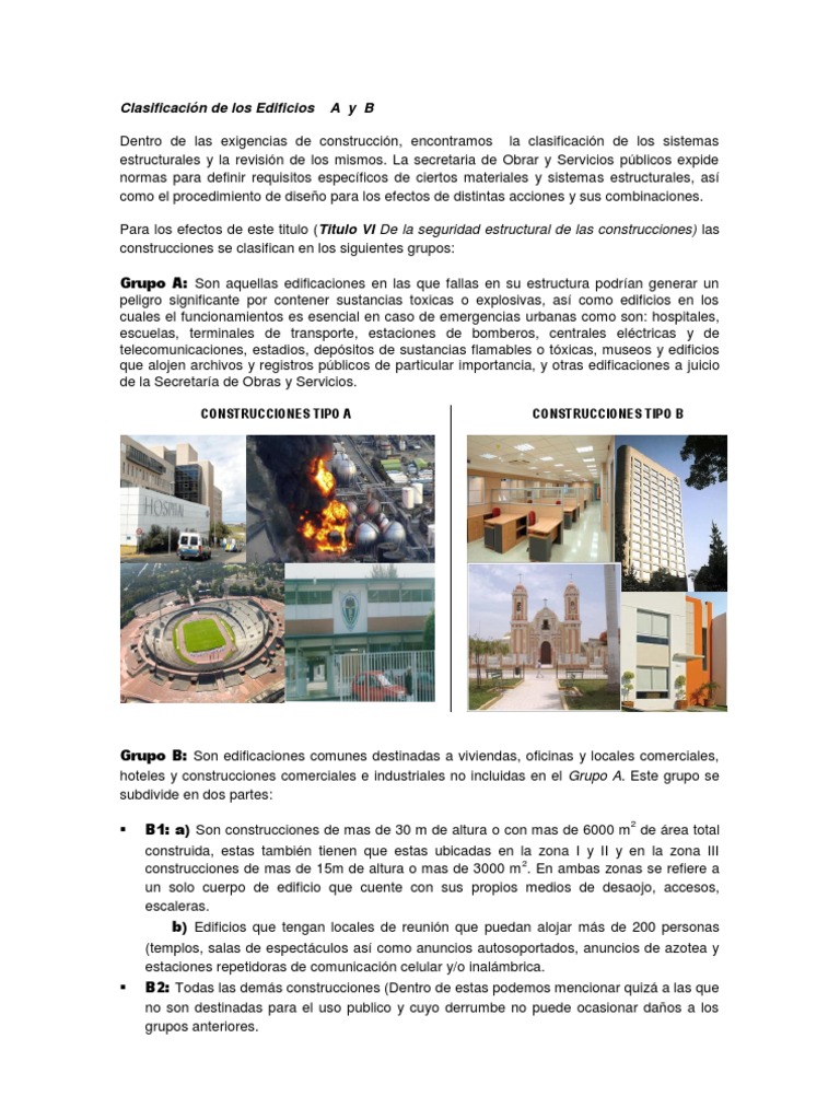 Clasificación de Los Edificios A y B | Descargar gratis PDF | Fundación (Ingeniería) | lago