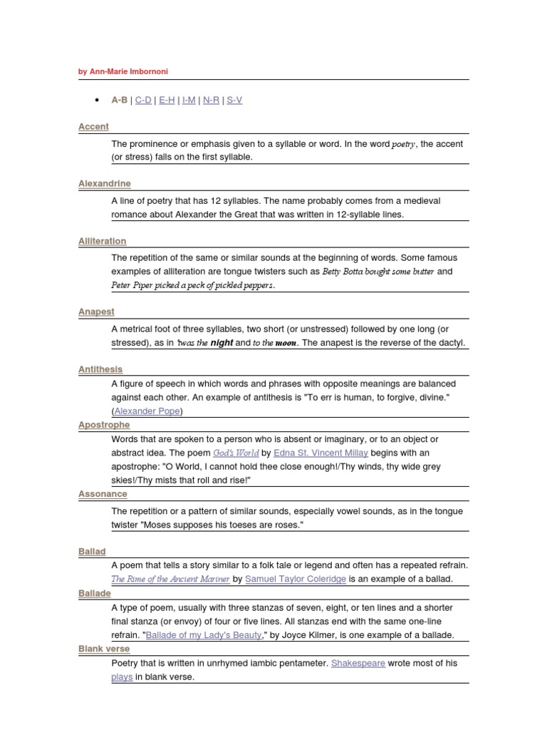 Glossary of Poetry Terms | PDF | Metre (Poetry) | Poetry