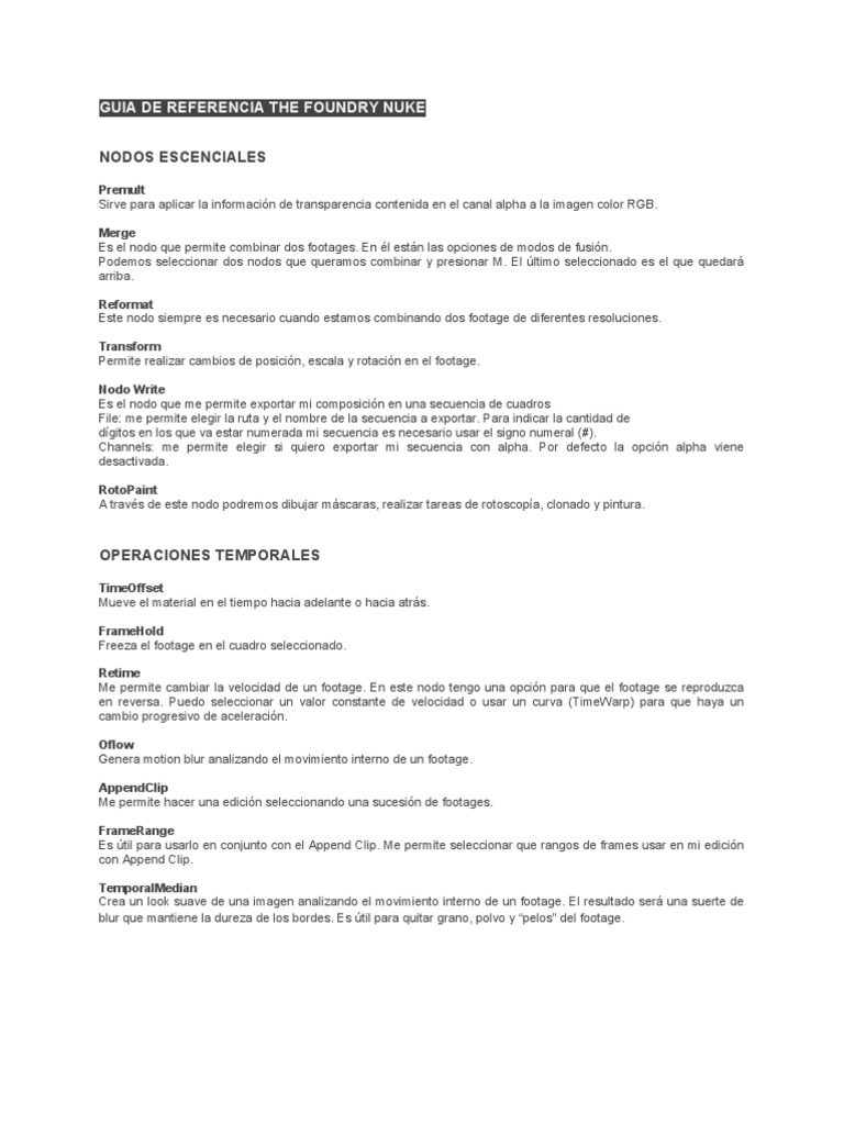 Guía de Referencia The Foundry Nuke | PDF | Movimiento (física) | Visión