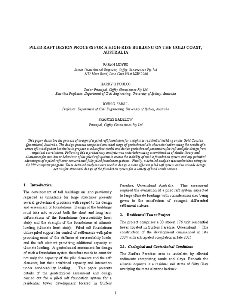 Piled Raft Design Process For A Tall Building in Australia | PDF ...