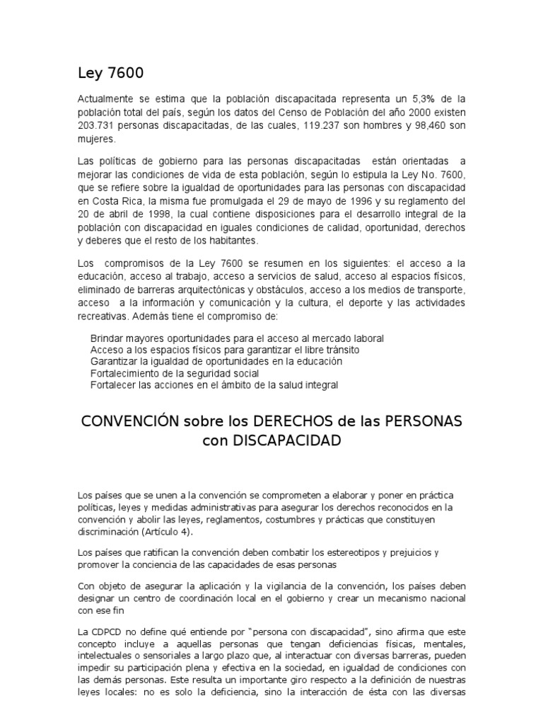Ley 7600: Igualdad de Oportunidades en CR | PDF | Política | Ciencias ...