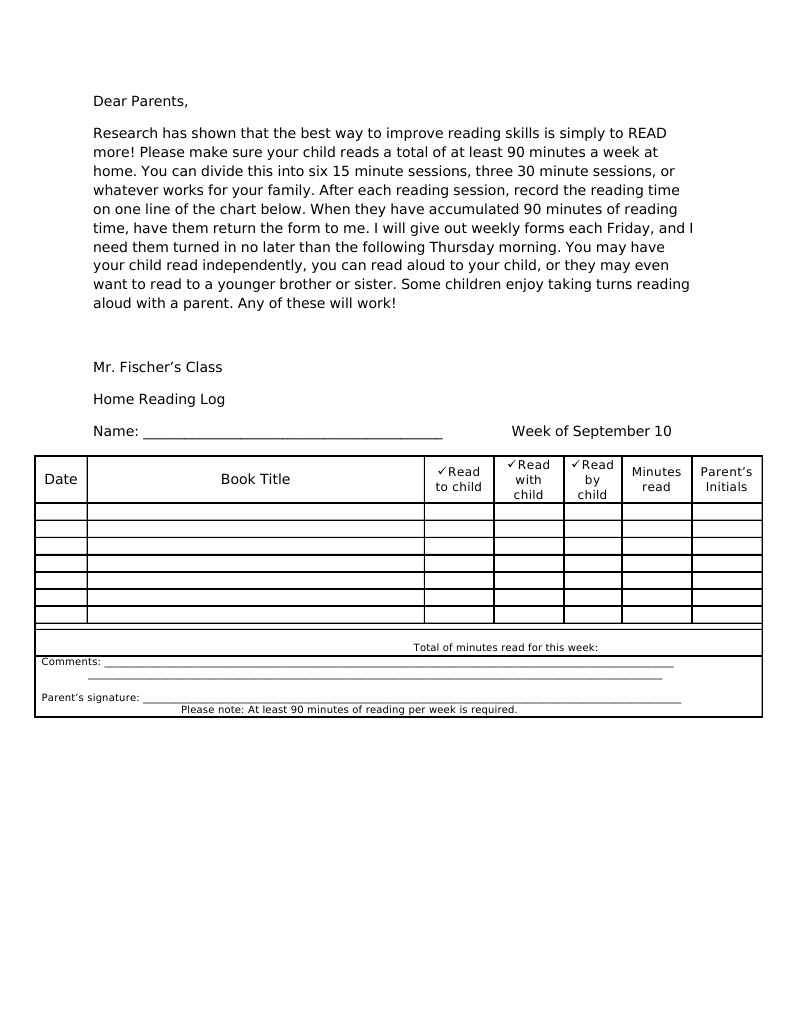 Reading Log Homework 2012-2013 | PDF