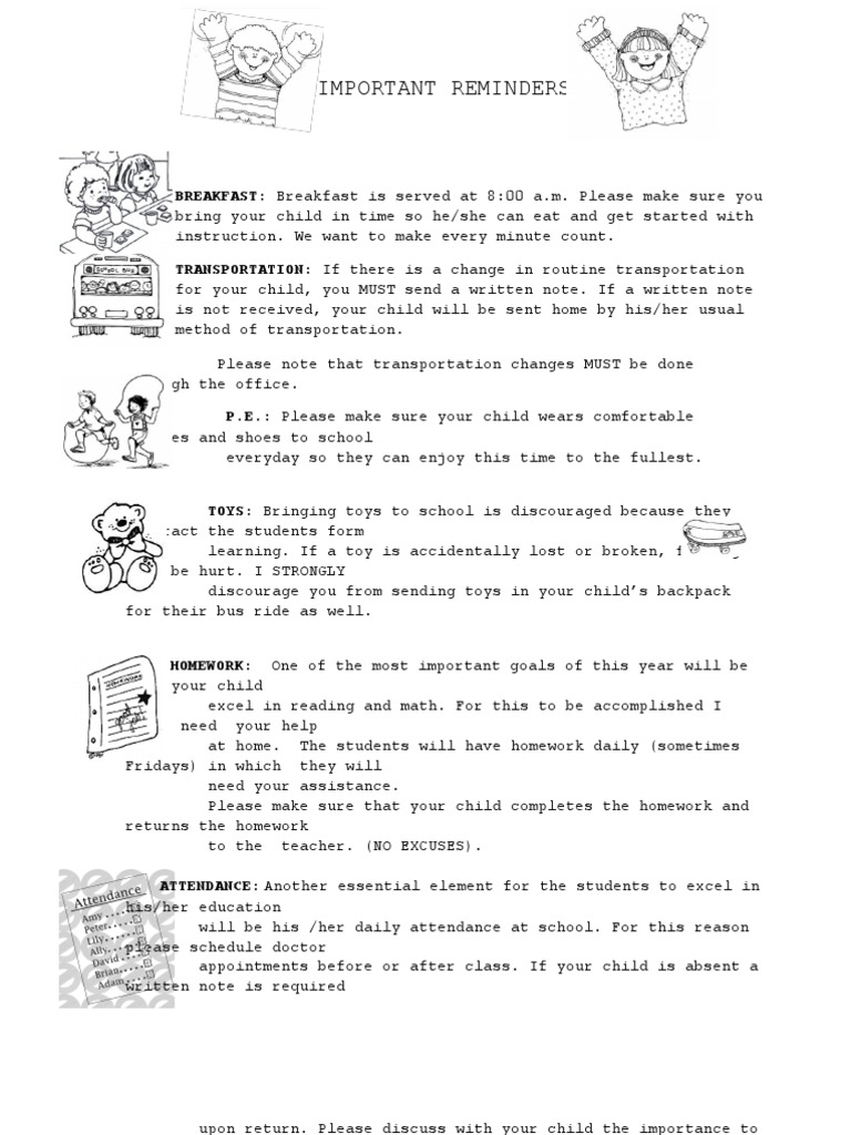 Beginning of The Year Reminders | PDF | Further Education