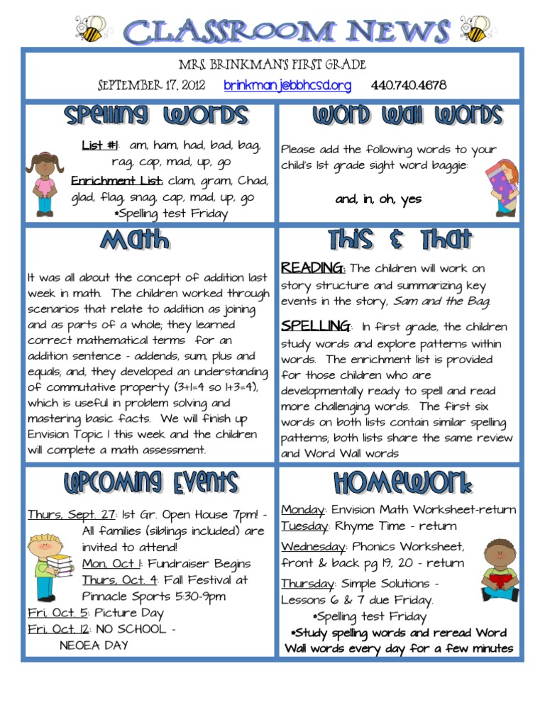 September 17 2012 Classroom Newsletter | PDF